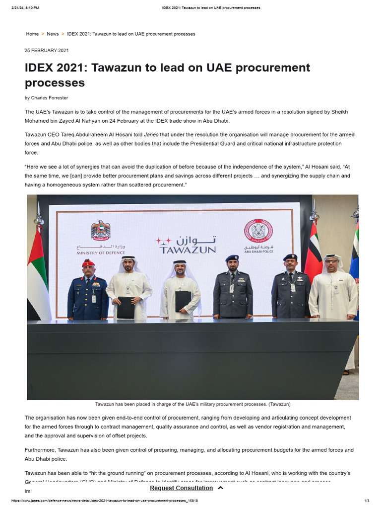 IDEX 2021 - Tawazun To Lead On UAE Procurement Processes - 25-02-21 | PDF