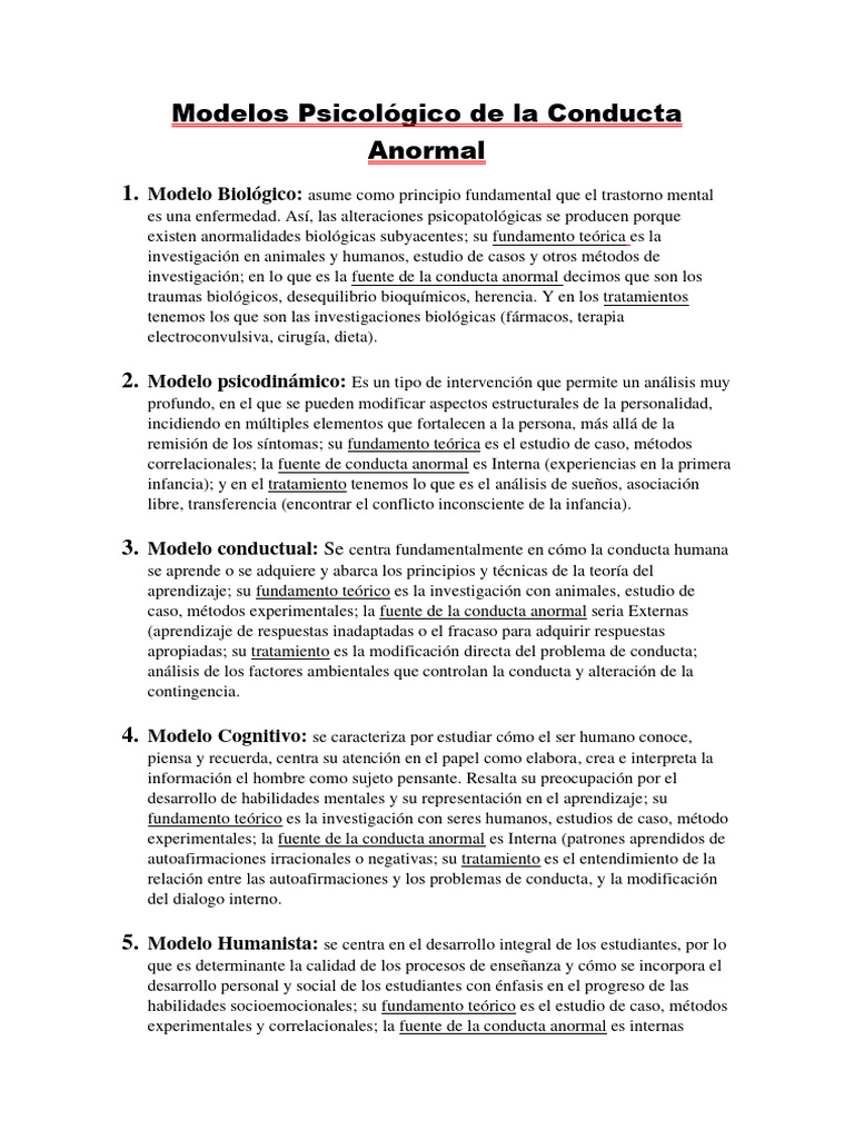 Modelos Psicológicos de Conducta Anormal | PDF | Comportamiento | Sicología