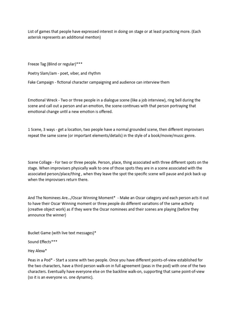 Various Improv Activities | PDF | Improvisation | Entertainment