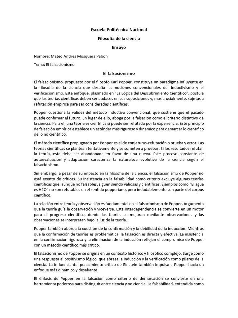 Ensayo FC Mosquera Mateo | PDF | Karl Popper | Método científico
