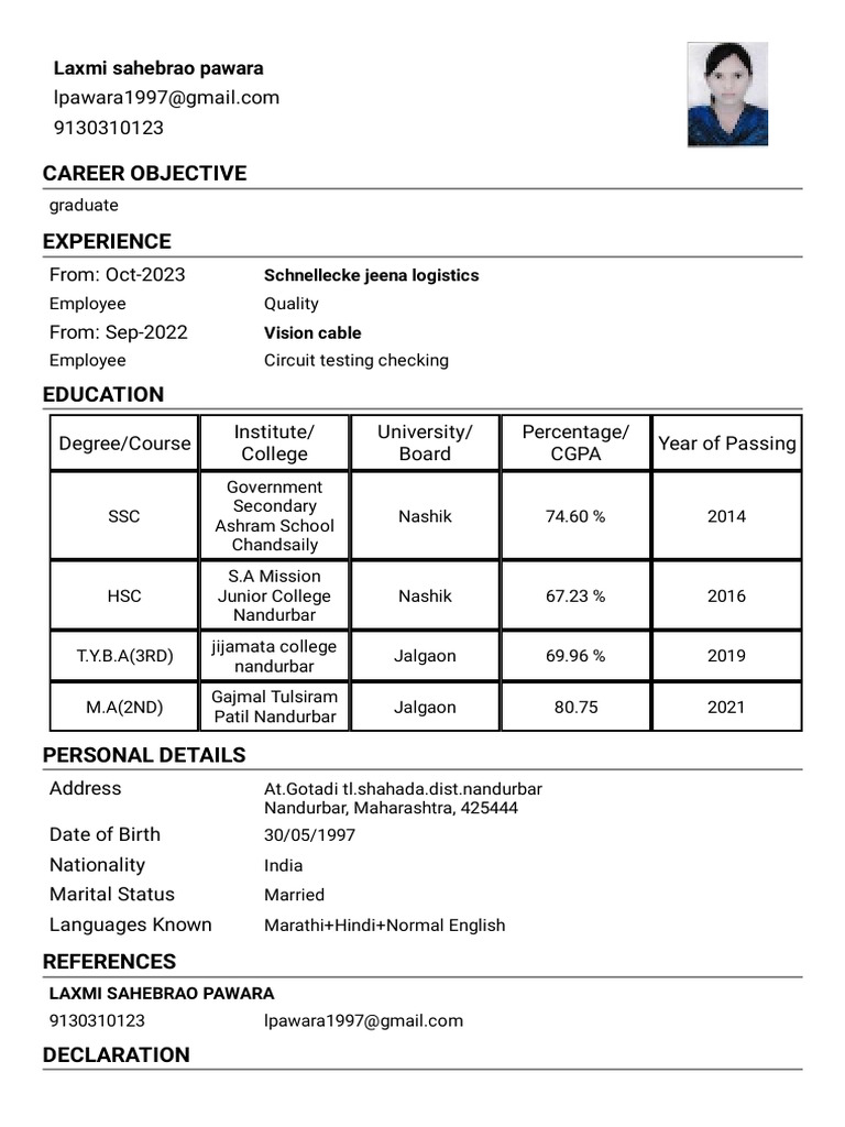 Laxmi Pawara - Resume Overview | PDF