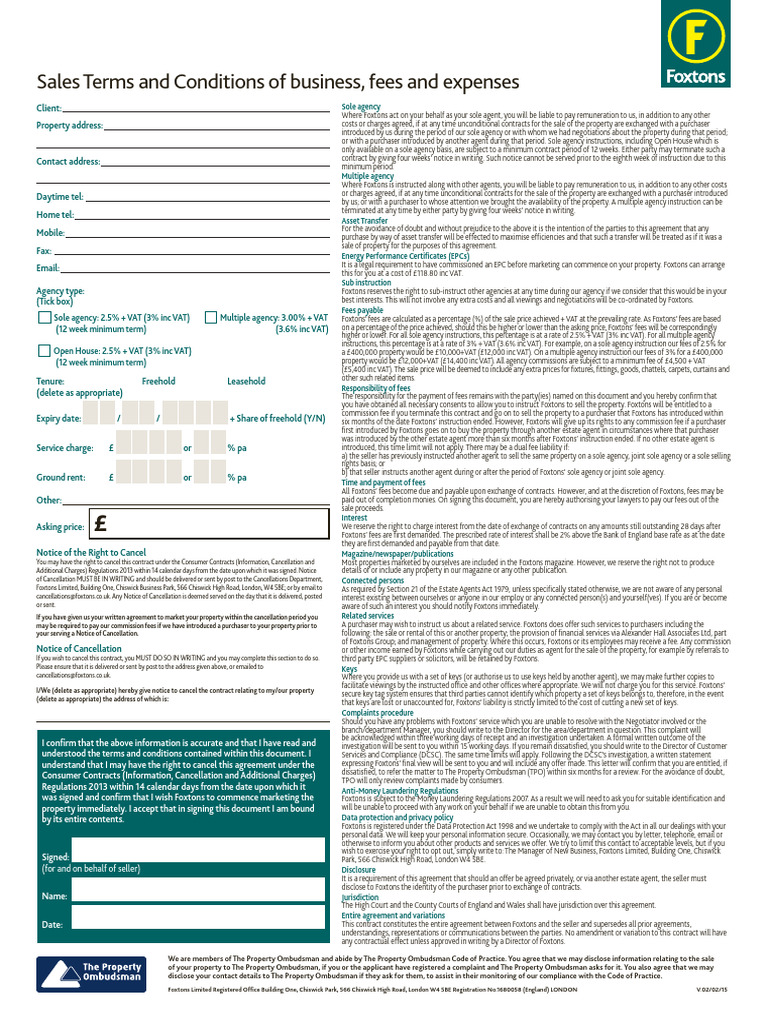 Foxtons Fees and Terms London | PDF | Estate Agent | Value Added Tax