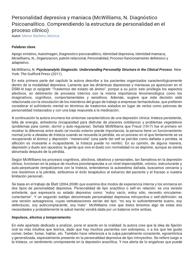 Personalidad Depresiva y Maníaca en Psicología | PDF | Depresión ...