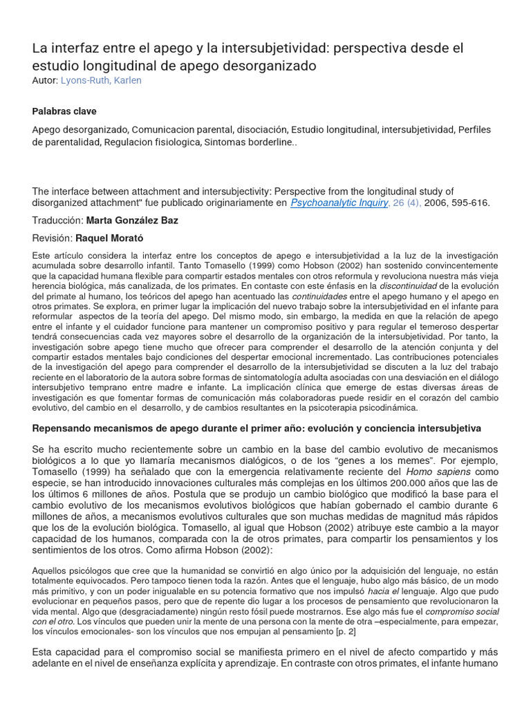 La interfaz entre el apego y la intersubjetividad perspectiva desde el estudio longitudinal de ...