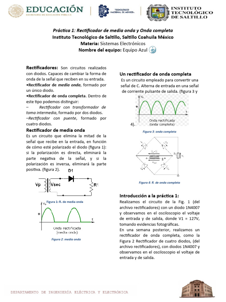 Equipo Azul Práctica 1 Rectificador de Media Onda y Onda Completa | PDF | Rectificador | Electrónica