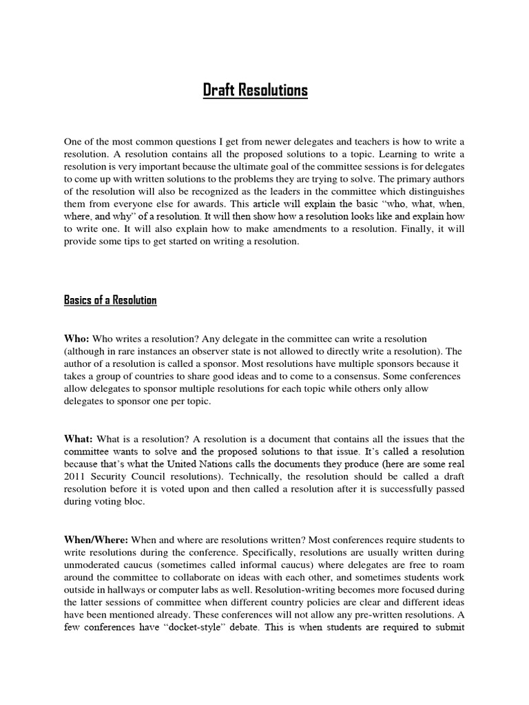 Draft Resolutions Guideline | PDF
