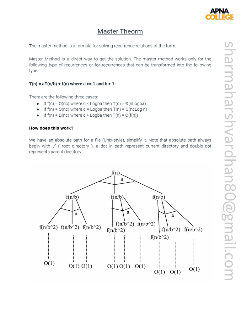 Master Theorem for Recurrence Relations | PDF