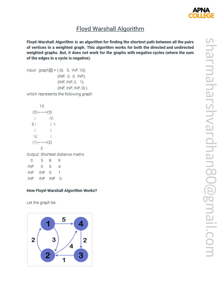 Floyd Warshall Algorithm | PDF | Algorithms | Mathematical Concepts