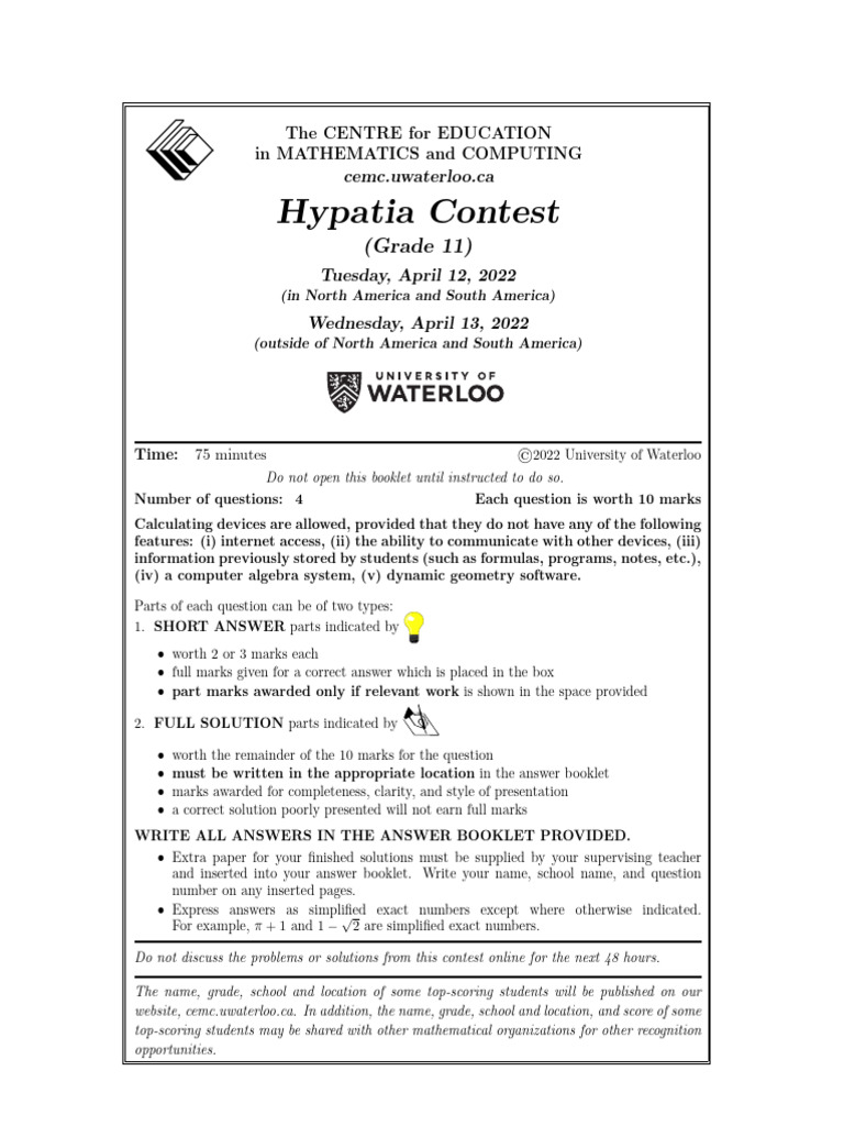 2022 Hypatia Contest | PDF | Area | Circle