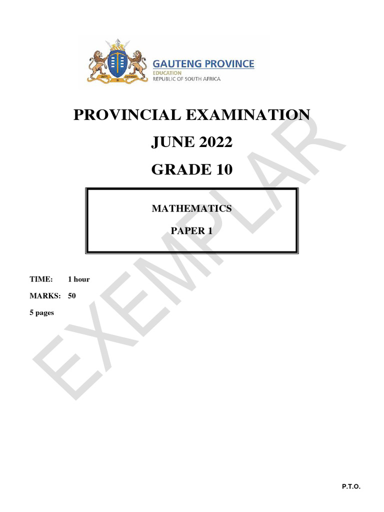 2022 Grade 10 Mid Year Exam June Math Paper 1 | PDF | Mathematical Analysis | Elementary Mathematics