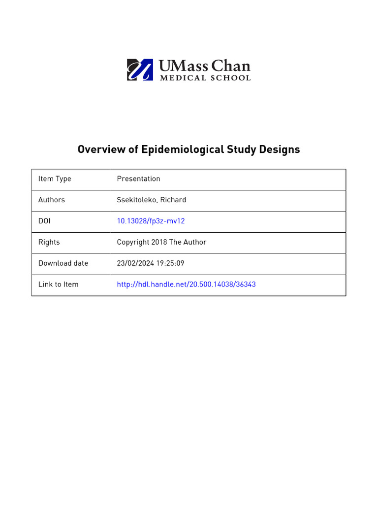 Overview of Epidemiological Study Designs | PDF | Cohort Study ...