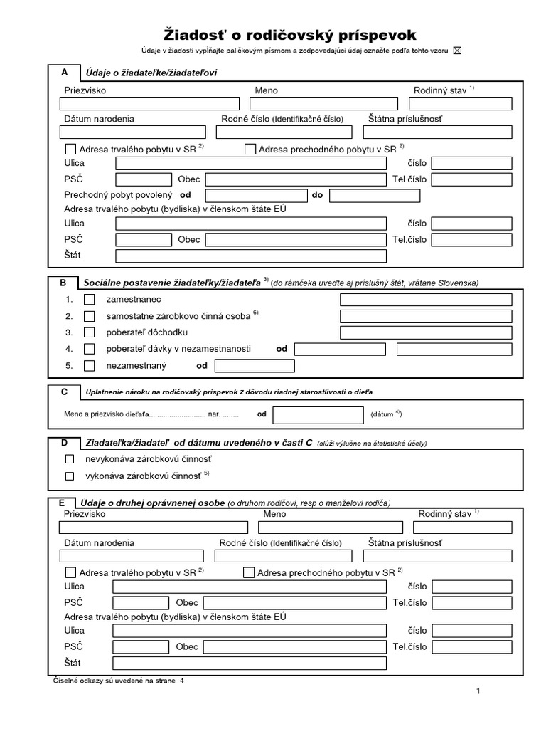 Ziadost o Rodicovsky Prispevok | PDF
