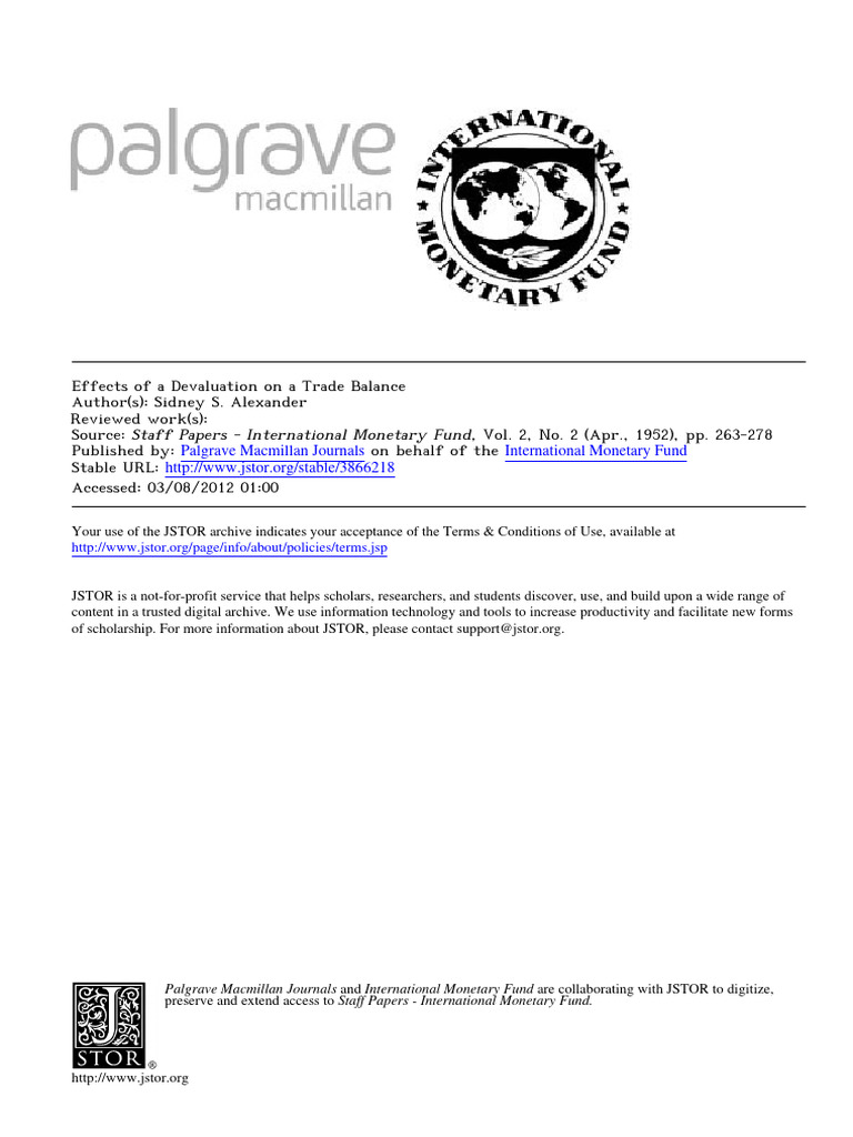 Alexander, Sidney 1952 Effects of A Devaluation On A Trade Balance ...