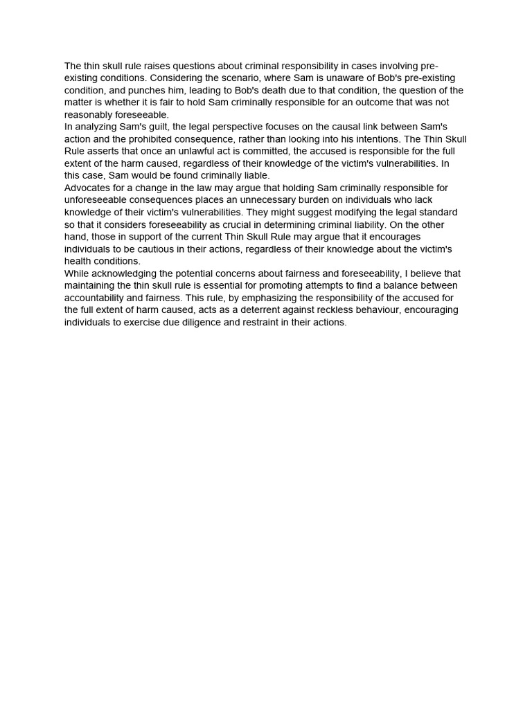 Thin Skull Rule and Criminal Liability | PDF