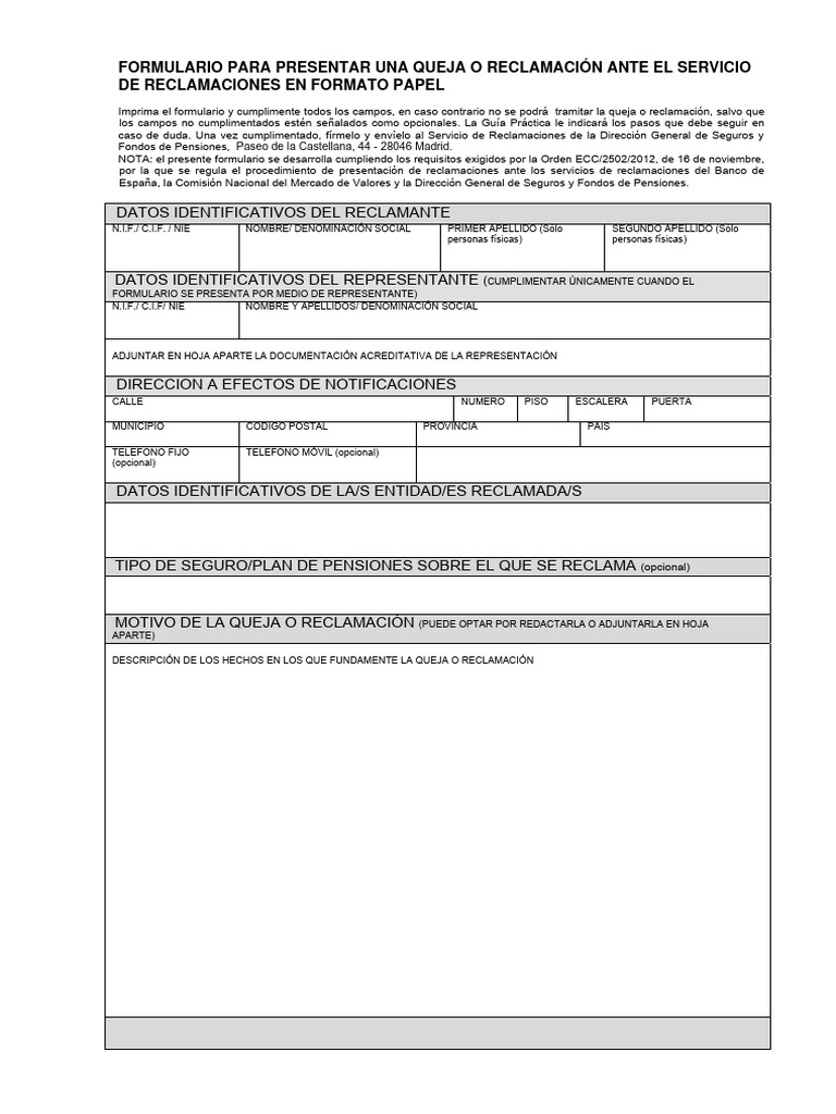 Formulario Queja y Reclamación Fisica | PDF
