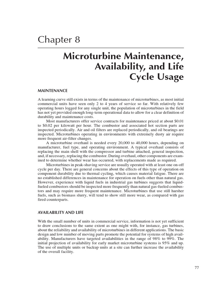 Chapter 8 - Microturbine Maintenance, Availability, and Life Cycle Usage | PDF
