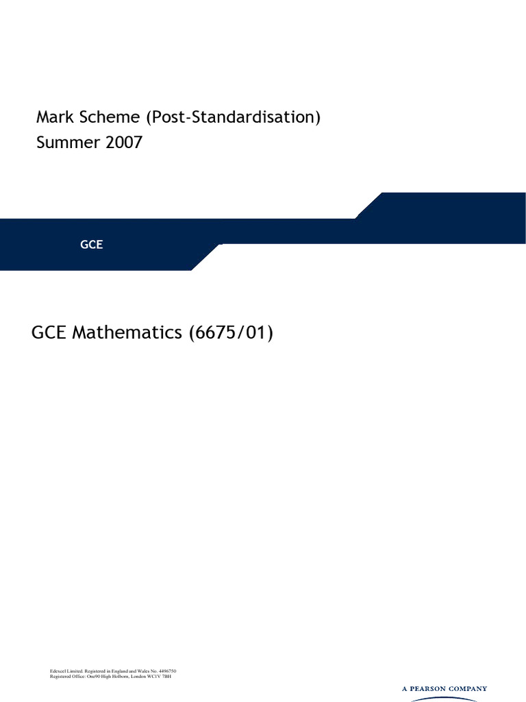 Mark Scheme June 2007 6675 Further Pure Mathematics FP2 | Download Free PDF | Applied ...