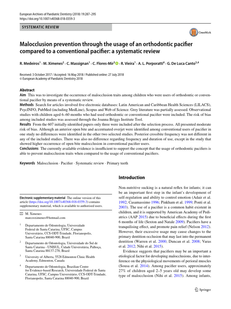 Orthodontic vs. Conventional Pacifiers | PDF | Systematic Review ...