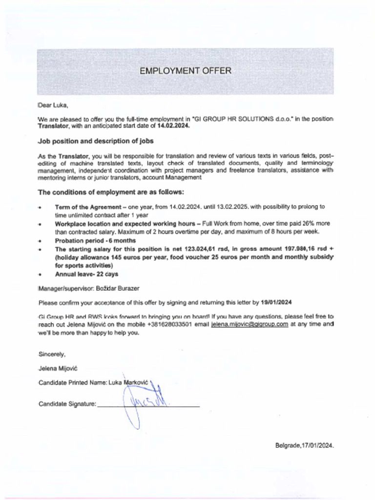 Offer Luka Markovic | PDF