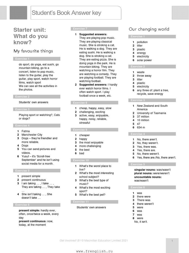 Student's Book Answer Key: Starter Unit: What Do You Know? | Download ...