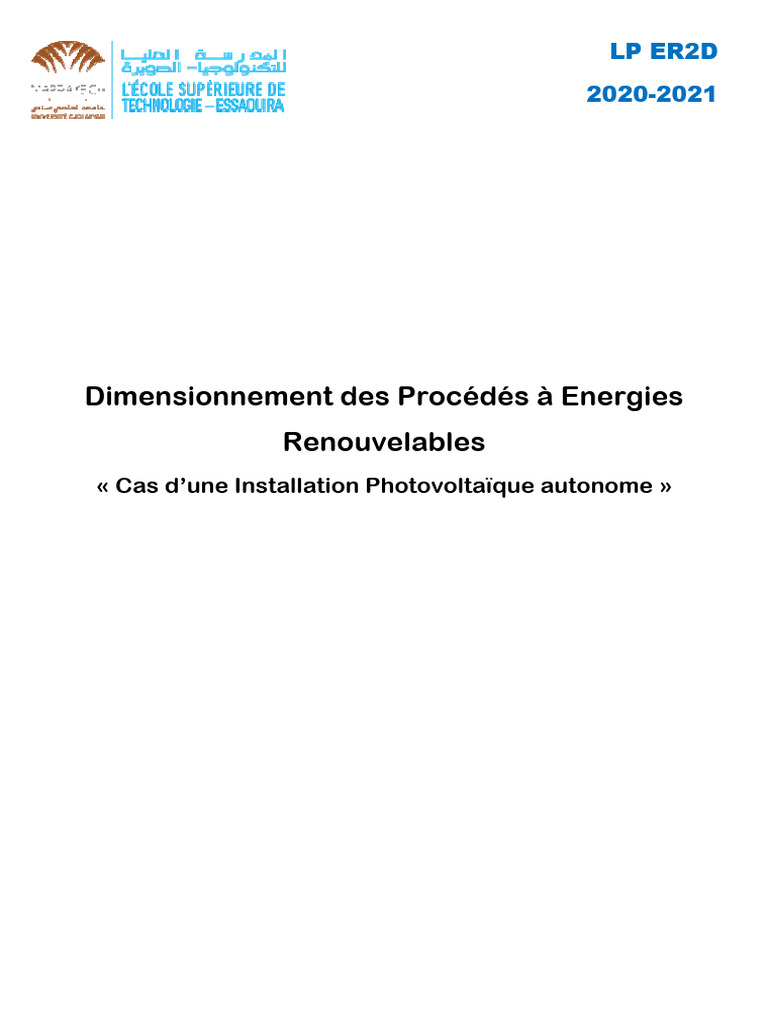 Résumé - Cours - Dimensionnement PV | PDF
