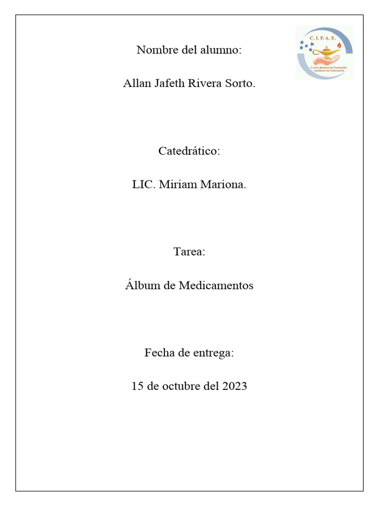 Tarea de Medicamentos. Jafeth Rivera | PDF | Medicamentos con receta ...