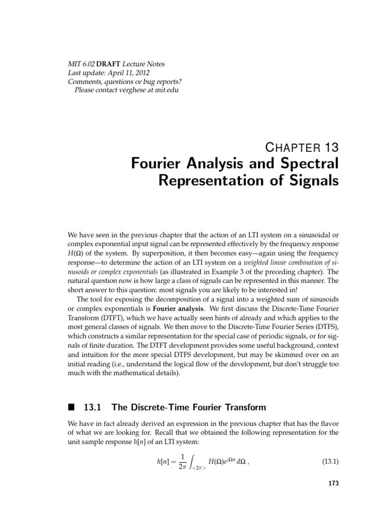 Fourier Analysis and Spectral Representation of Signals: Hapter | PDF