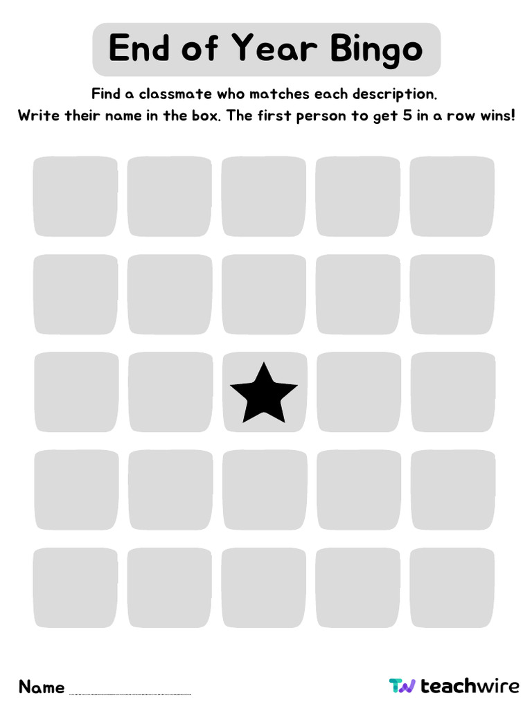 End of Year Bingo Blank - Teachwire | PDF