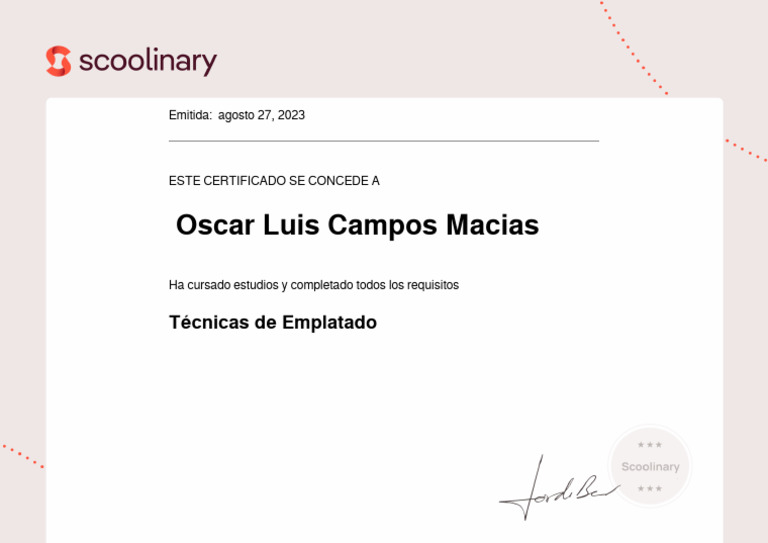 Oscarlcamposm Tecnicas de Emplatado Certificado Scoolinary Scoolinary | PDF