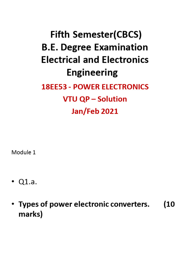 Vtu Exam Question Paper With Solution Of 18ee53 Power Electronics Jan
