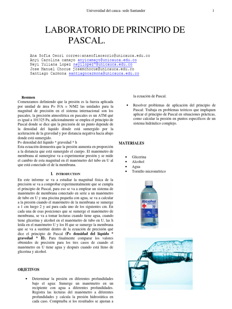Laboratorio de Principio de Pascal | PDF