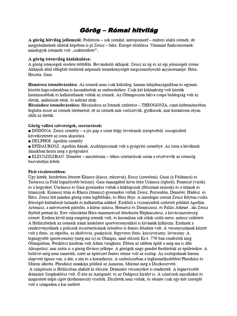 Görög - Római Hitvilág - Docx - Google Dokumentumok | PDF