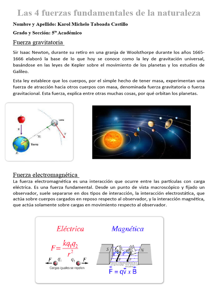 Las 4 Fuerzas Fundamentales de La Naturaleza - Tarea de Fisica | PDF