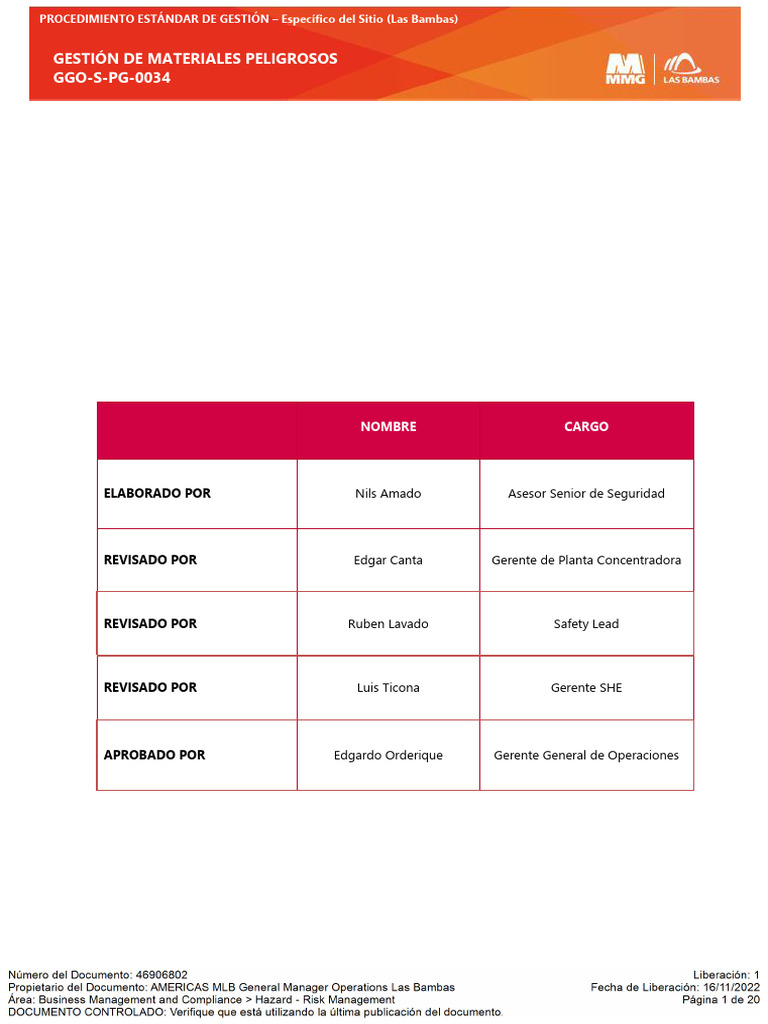 Gestión de Materiales Peligrosos Las Bambas | PDF | Sustancias químicas | Química