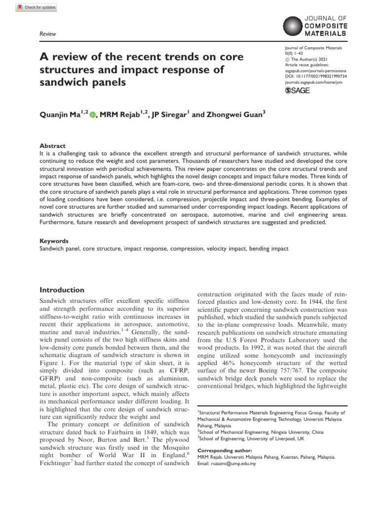 A Review of The Recent Trends On Core Structures and Impact Response of Sandwich Panels ...