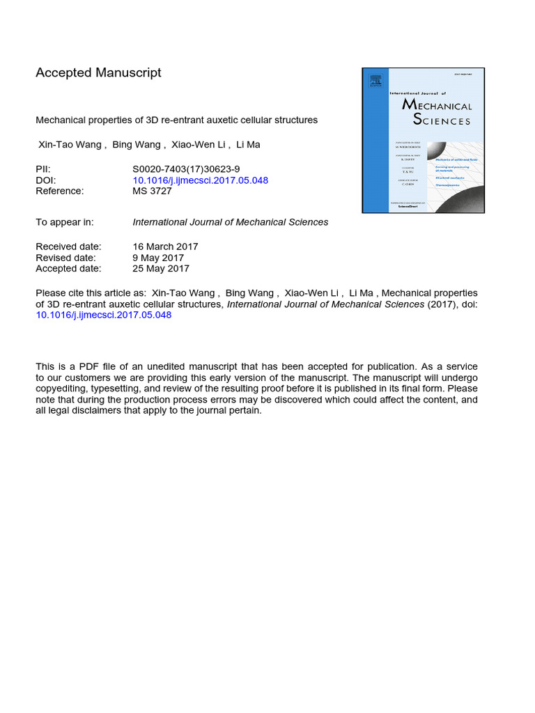 Tez - Mechanical Properties of 3D Re-Entrant Auxetic Cellular ...