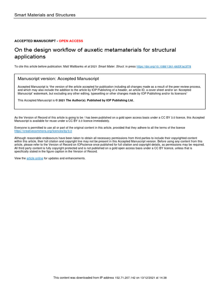 On The Design Workflow of Auxetic Metamaterials For Structural | Download Free PDF | Young's ...