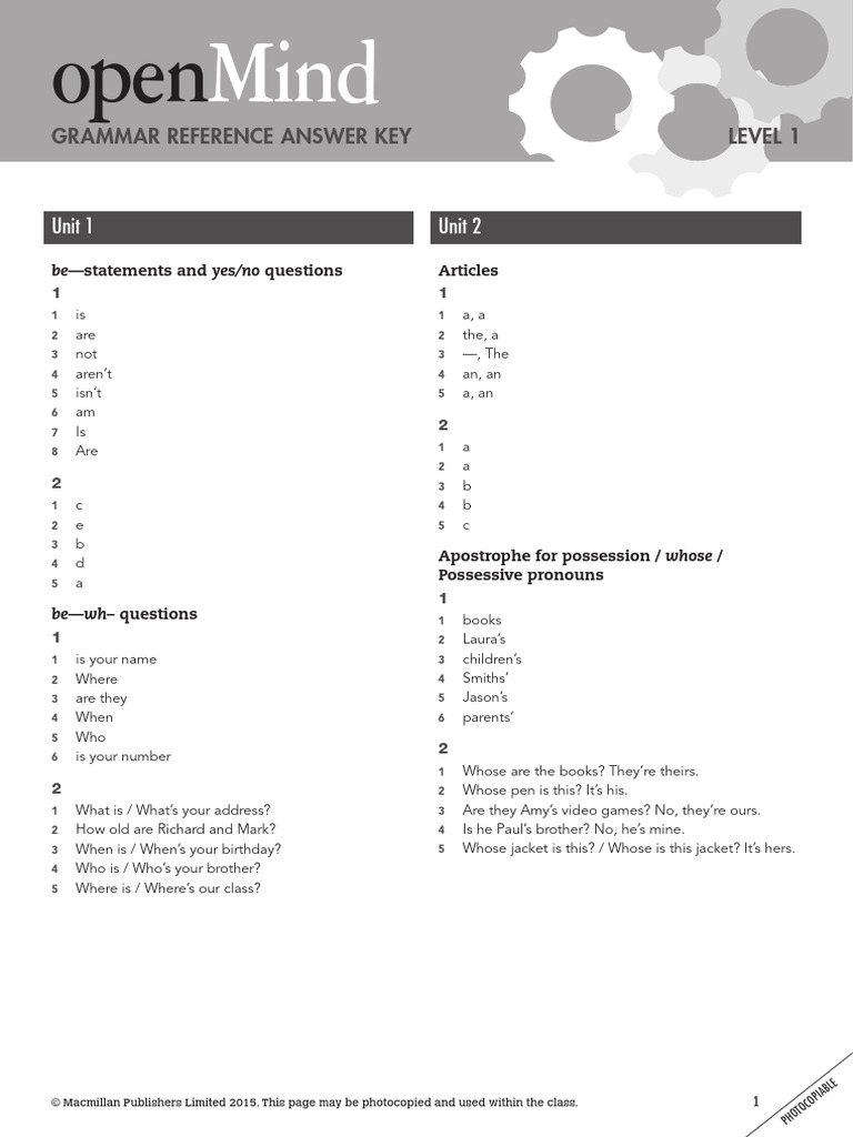 Student's Book Grammar Reference Answer Key | PDF | Verb | Language Mechanics