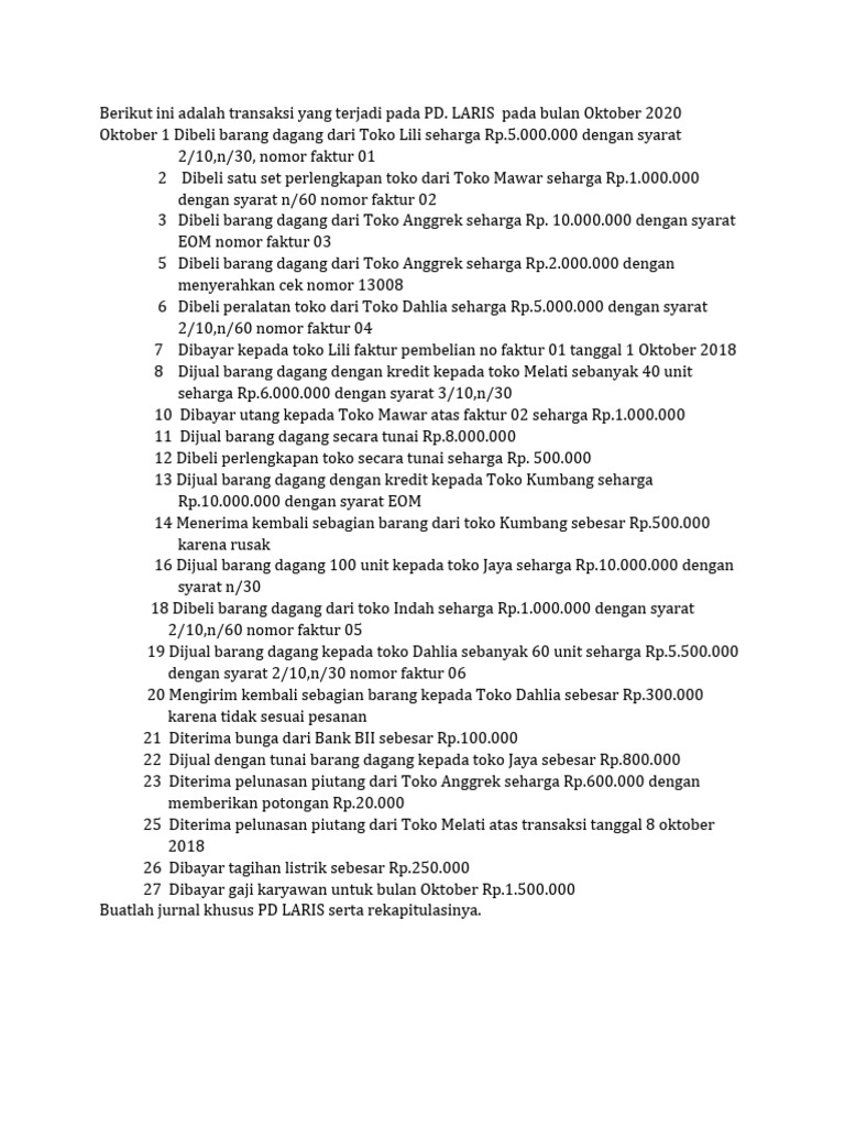 Contoh Soal Akuntansi Perusahaan Dagang | PDF