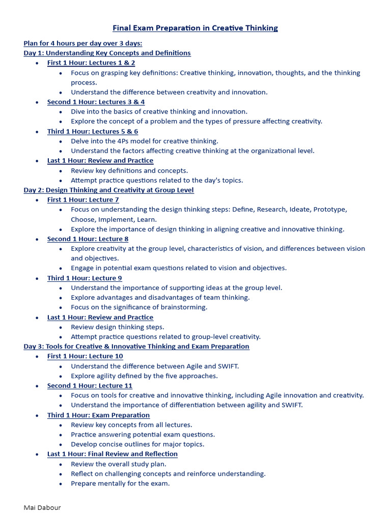 Final Revision Creative Thinking | PDF