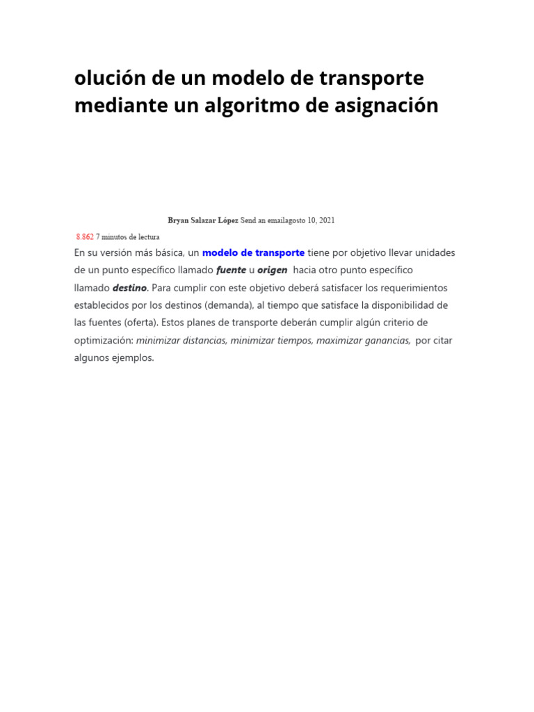 Algoritmo De Asignación Pdf Transporte Informática Teórica