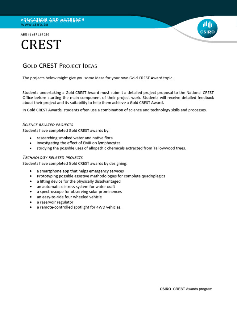 Gold CREST Project Ideas | PDF