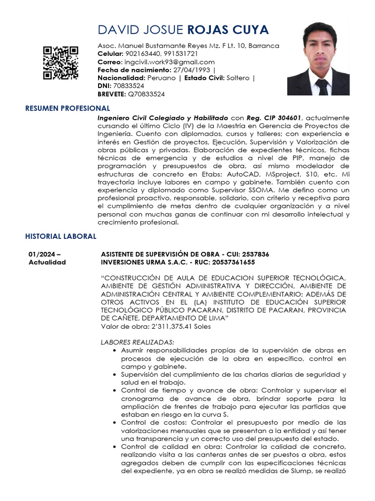 DAVID JOSUE ROJAS CUYA - CVs-1 | PDF