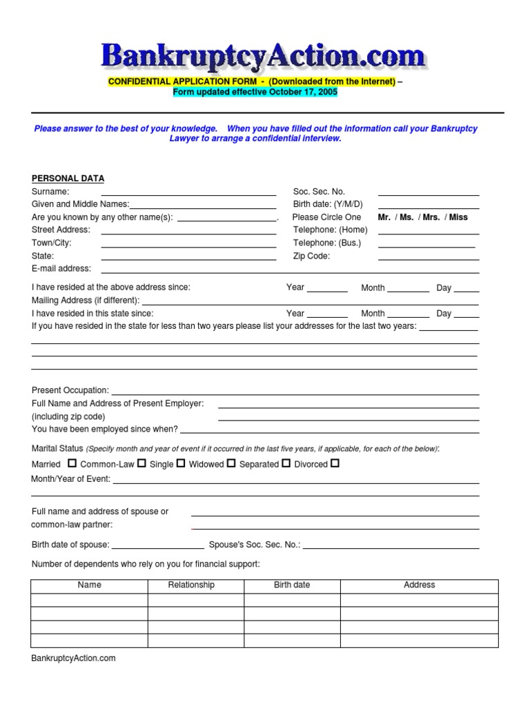 Bankruptcy Form | PDF | Life Insurance | Debt
