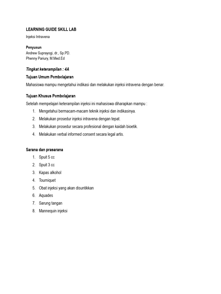 Panduan Injeksi Intravena untuk Mahasiswa | PDF