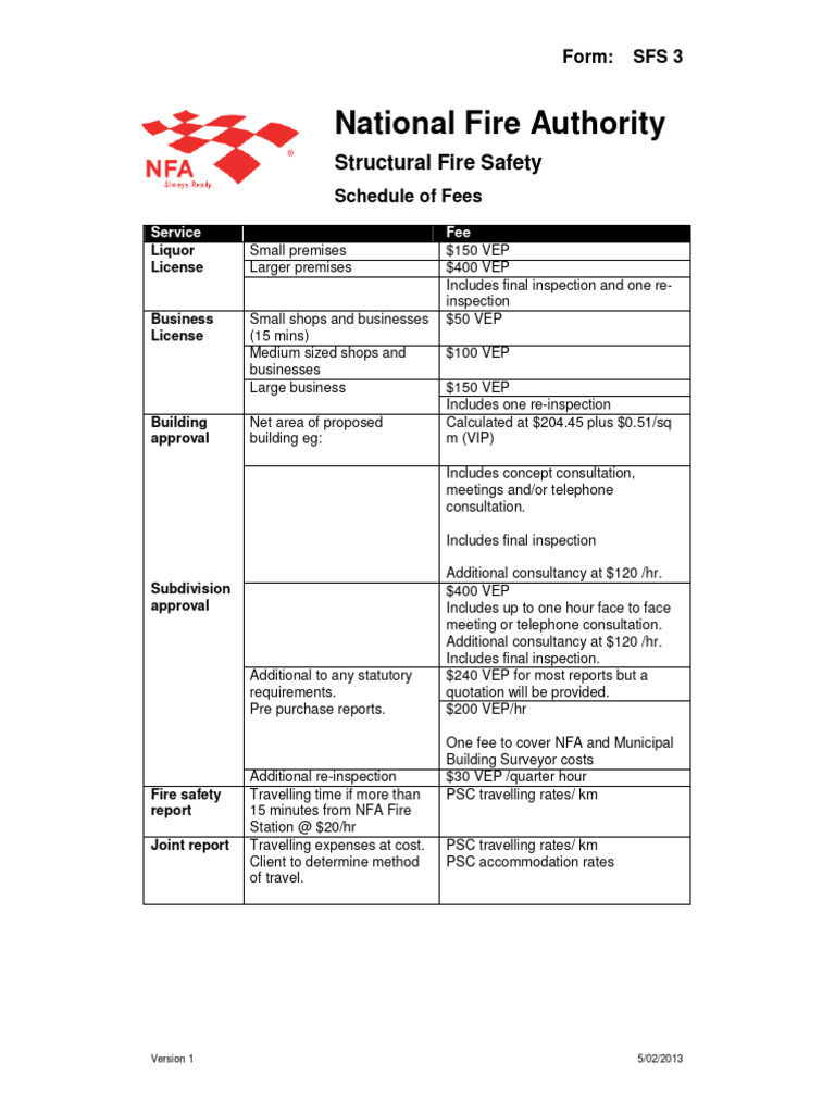 Sfs Form 3 Schedule of Fees | PDF