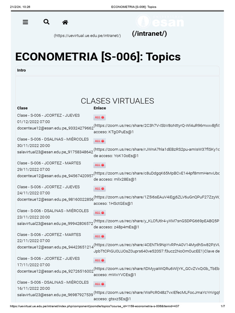 Clases Virtuales de Econometría | PDF