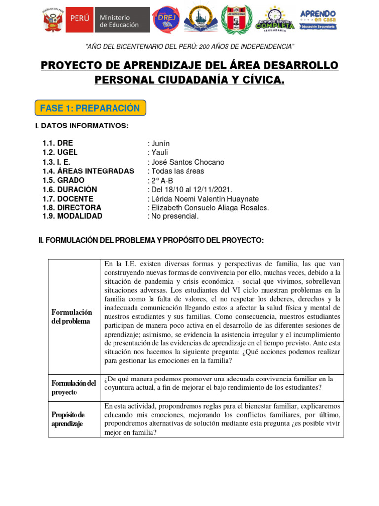1° Proyecto Experiencia de Aprendizaje 8 JSCH-2021 | PDF | Aprendizaje ...