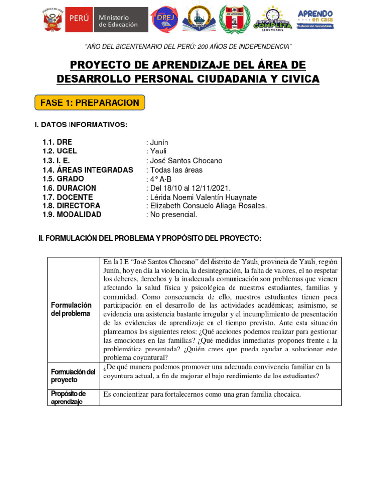 Proyecto N°8 - DPCC - 4° A-B | PDF | Aprendizaje | Evaluación