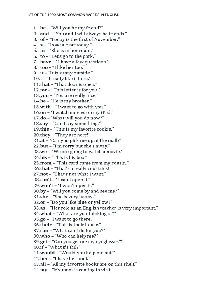 List of The 1000 Most Common Words in English | PDF